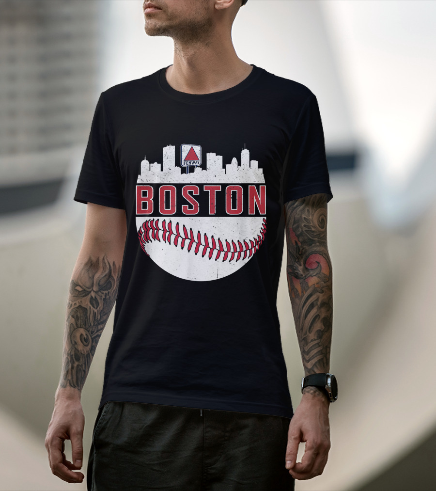 Boston Fenway Skyline Baseball Red Sox Novelty Massachusetts T-Shirt