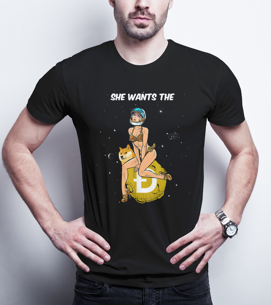 She Wants The Dogecoin Doge Crypto Moon Astronaut Space Girl T-Shirt
