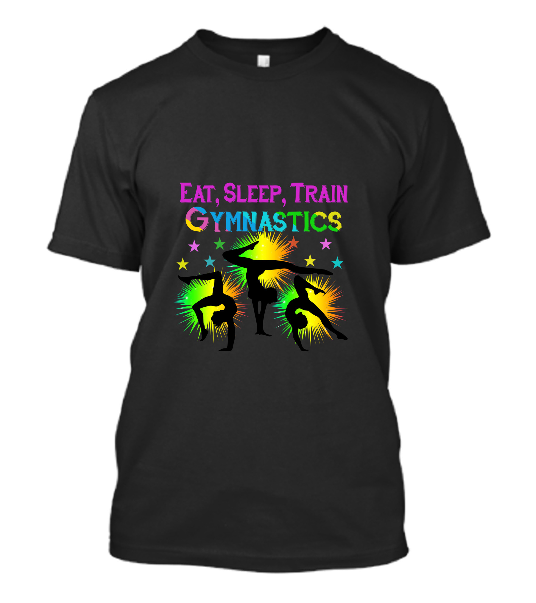 Eat Sleep Train Gymnastics Colorful Silhouette Stars Explosion T-Shirt
