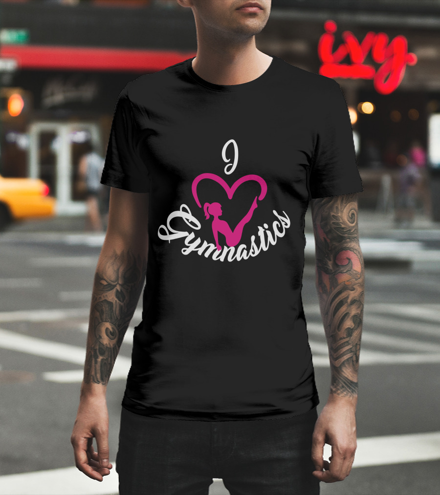 I Love Gymnastics Pink Heart T-Shirt