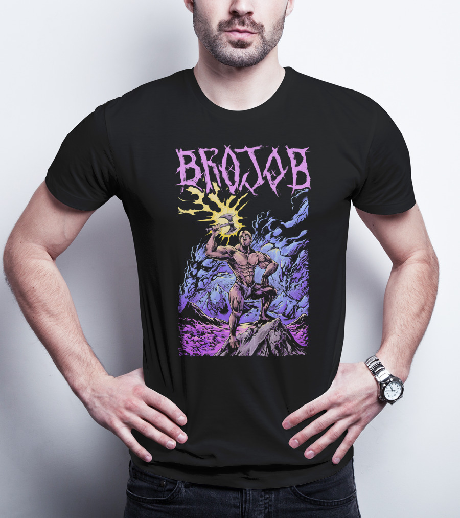 BROJOB Warrior With Axe In Vibrant Mountain Landscape T-Shirt