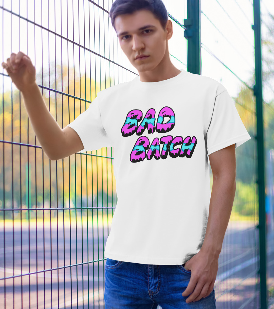 Bad Batch Dripping Pink And Blue Text T-Shirt