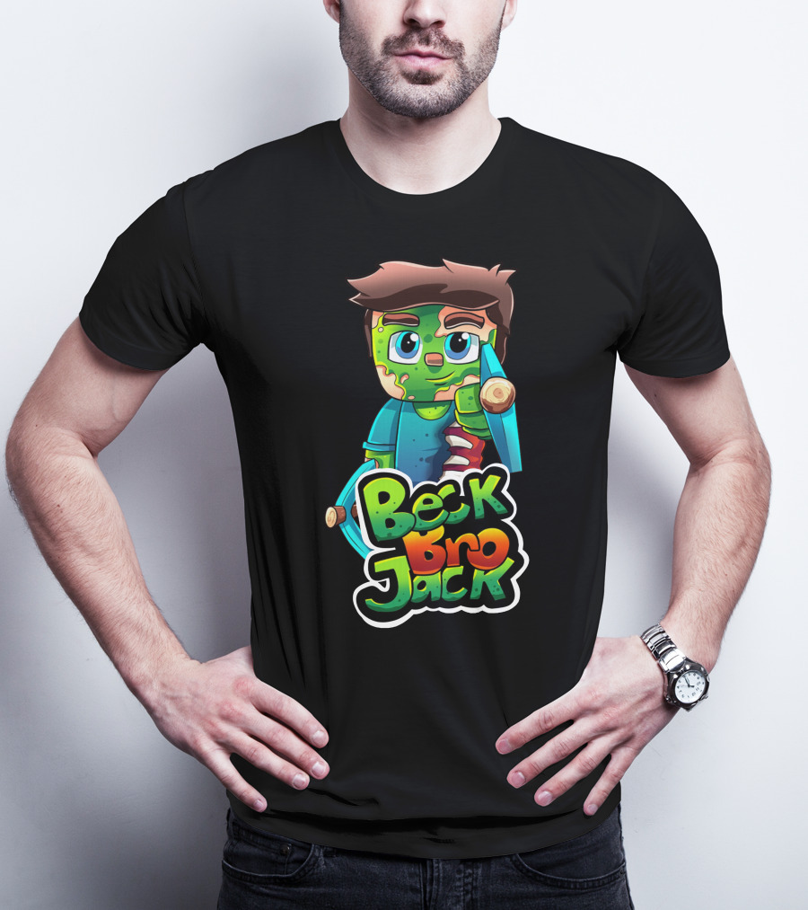 BeckBroJack Minecraft-Inspired Cartoon Character With Sword And Lush Green Accents T-Shirt