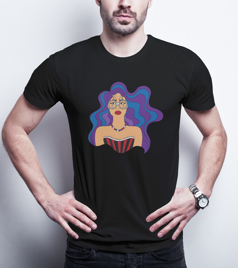 Milagros Merch Bold Glasses Vibrant Hair T-Shirt