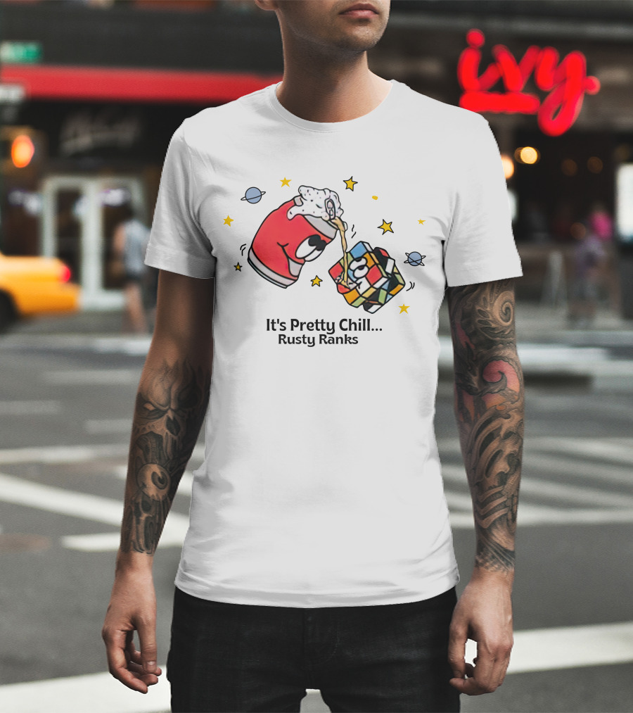It's Pretty Chill Rusty Ranks Friday Beers Merch Rubik's Cube Planets Stars T-Shirt