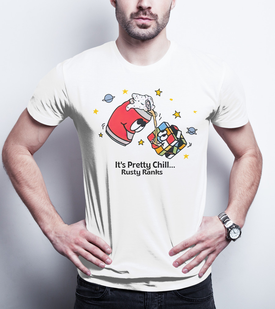 It's Pretty Chill Rusty Ranks Friday Beers Merch Rubik's Cube Planets Stars T-Shirt