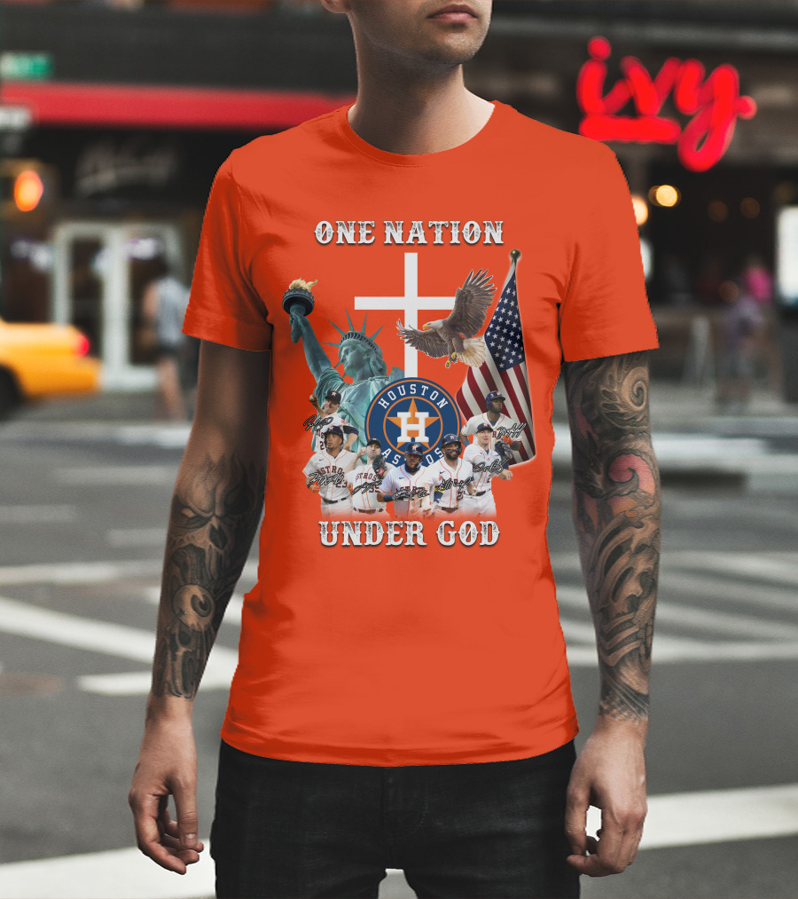 One Nation Under God Houston Astros Statue Of Liberty American Flag T-Shirt
