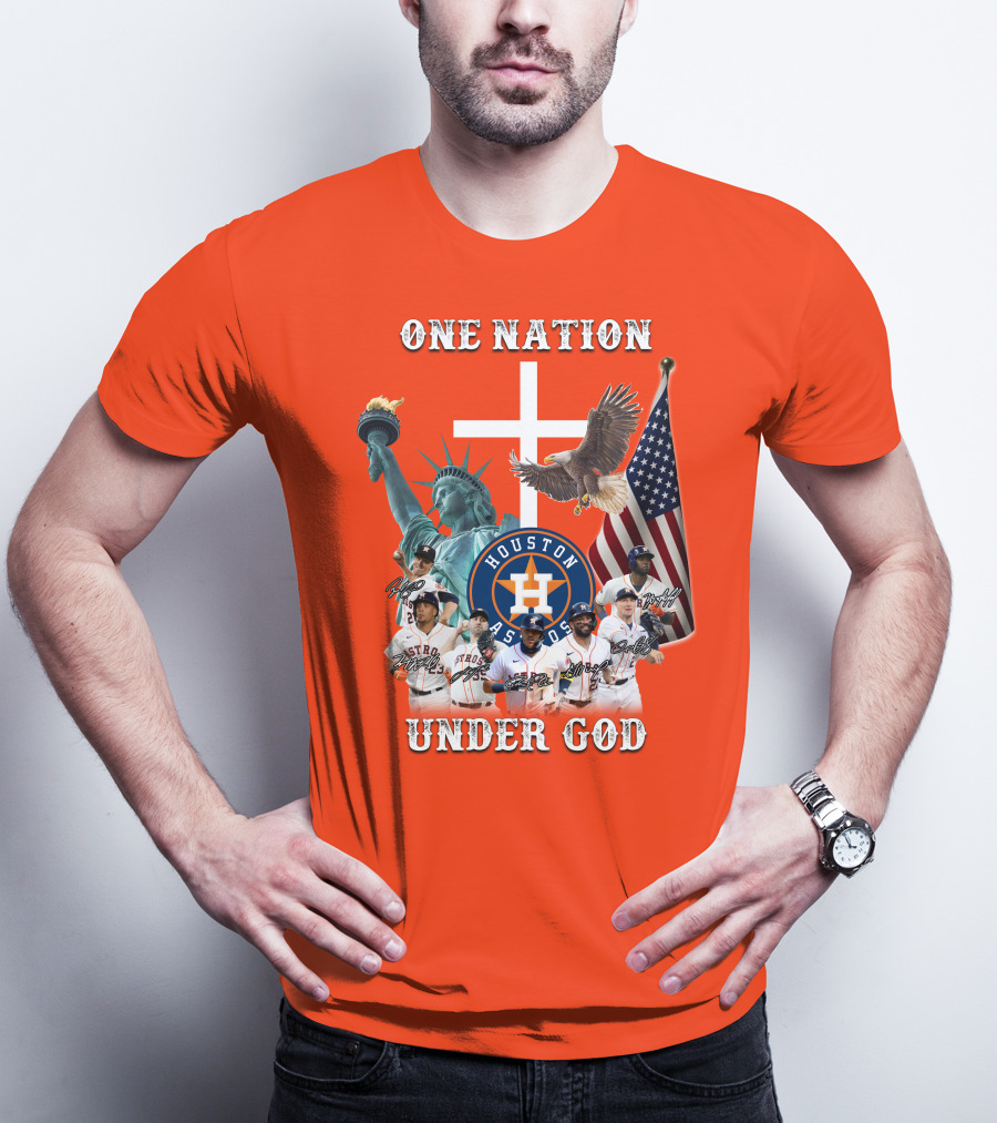 One Nation Under God Houston Astros Statue Of Liberty American Flag T-Shirt