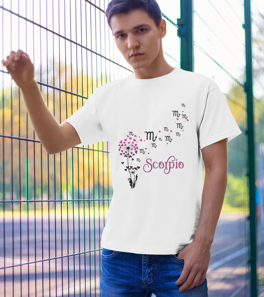 Scorpio Zodiac Flower With Heart Blossoms And Symbol T-Shirt