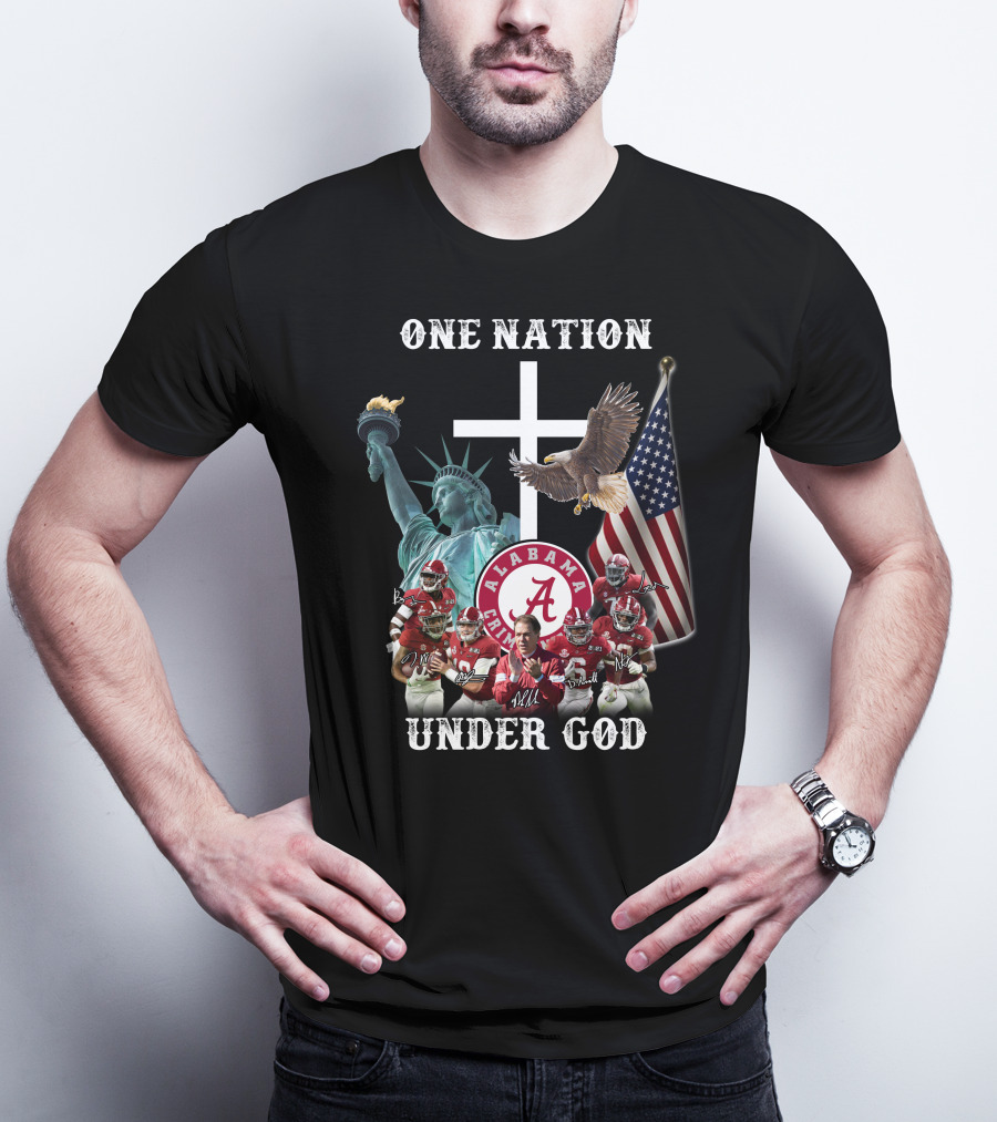One Nation Under God Alabama Crimson Tide Football Statue Of Liberty American Flag Eagle T-Shirt