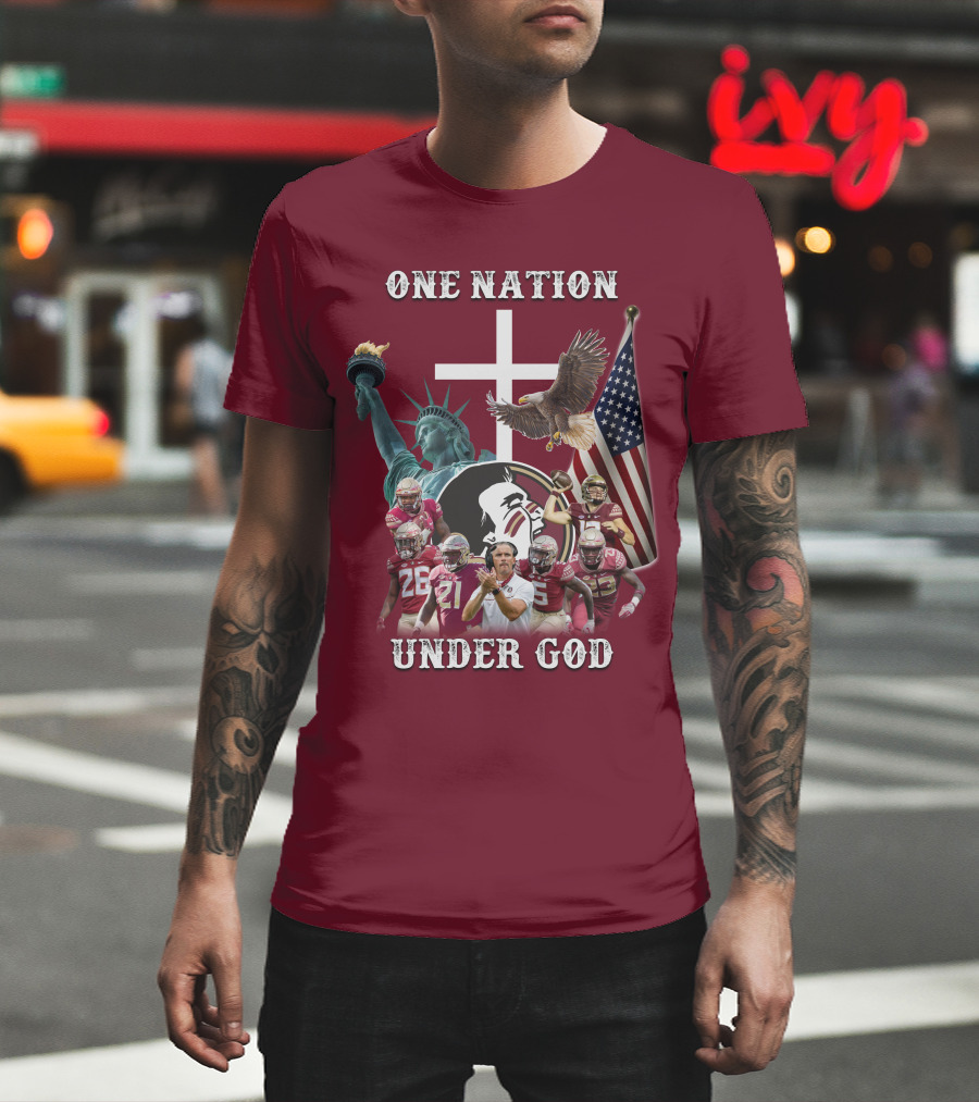 One Nation Under God Florida State Seminoles Football Statue Of Liberty Eagle Flag T-Shirt