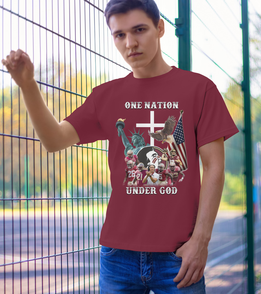 One Nation Under God Florida State Seminoles Football Statue Of Liberty Eagle Flag T-Shirt