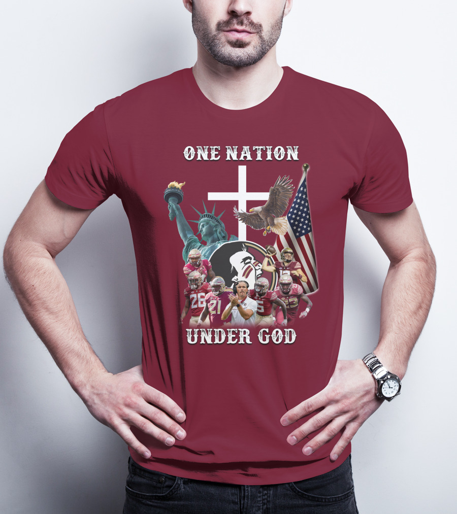 One Nation Under God Florida State Seminoles Football Statue Of Liberty Eagle Flag T-Shirt
