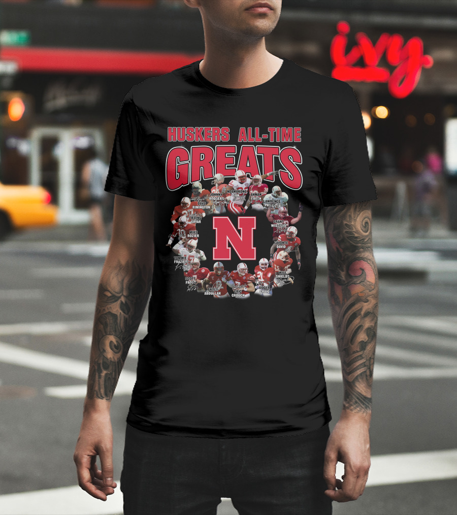 Huskers All-Time Greats Suh Frazier Green Crouch Abdullah Shields Rimington Rozier Wistrom Brothers Fryar Gill David Taylor Dixon T-Shirt