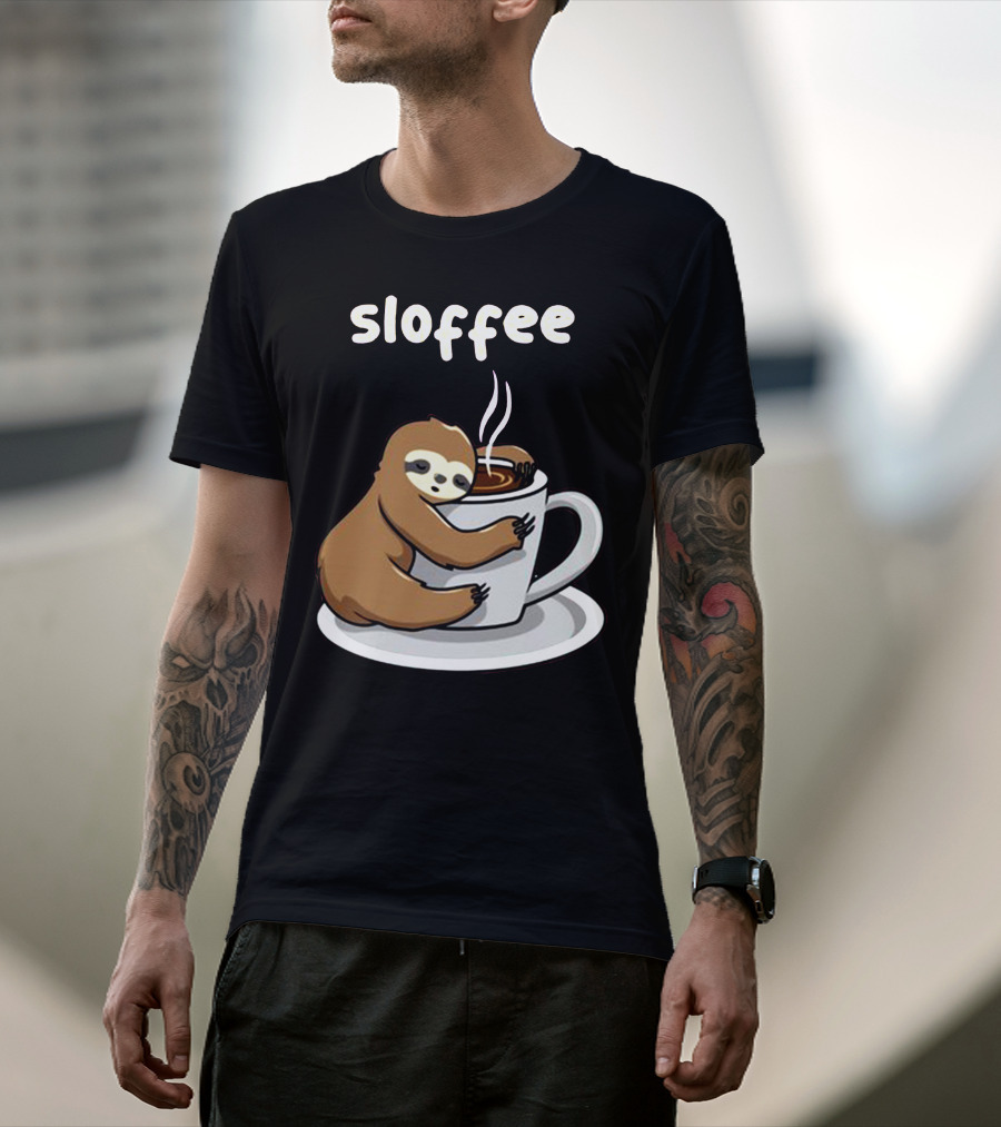 Sloffee Sloth Hugging Coffee Cup T-Shirt