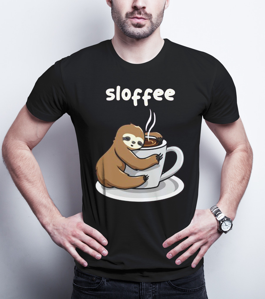 Sloffee Sloth Hugging Coffee Cup T-Shirt
