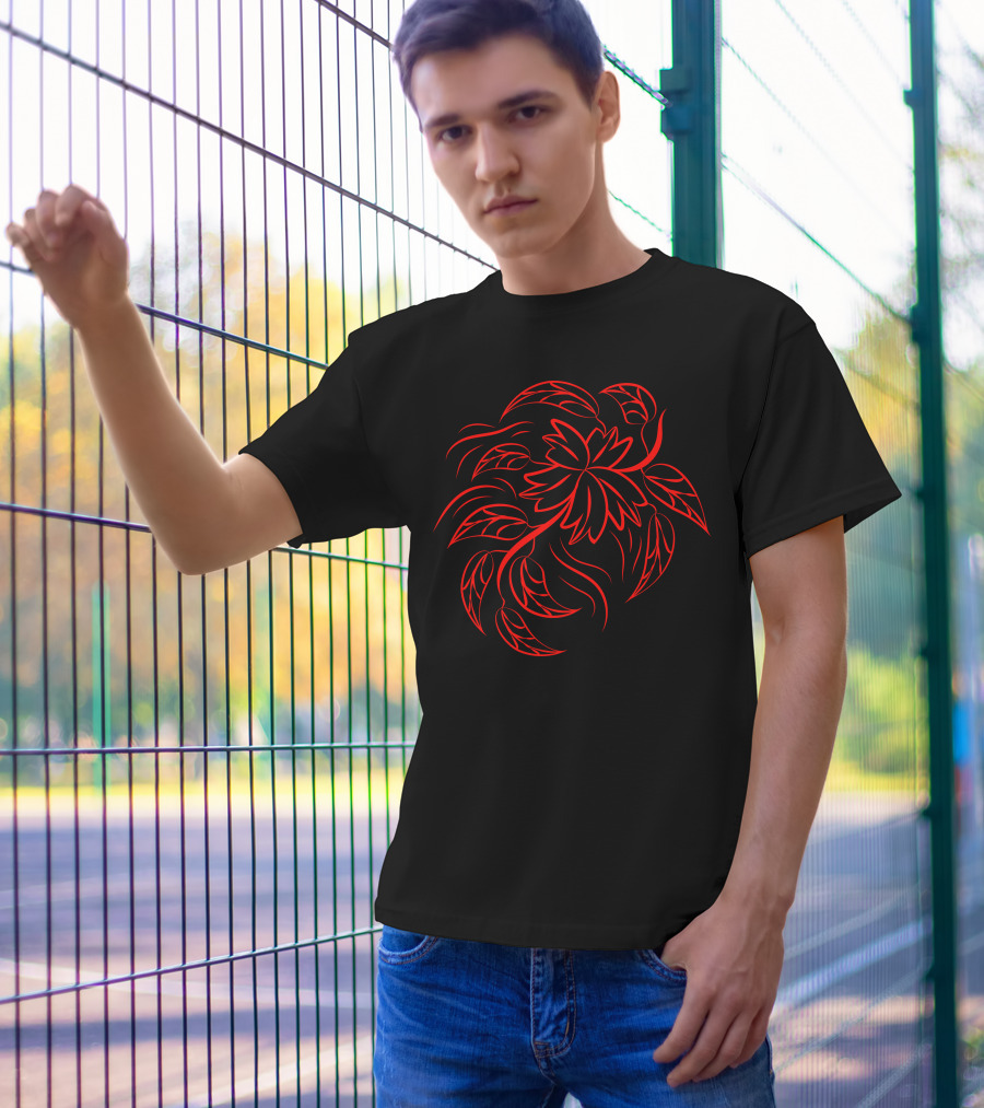 Pr 322 Red Tribal Leaf T-Shirt