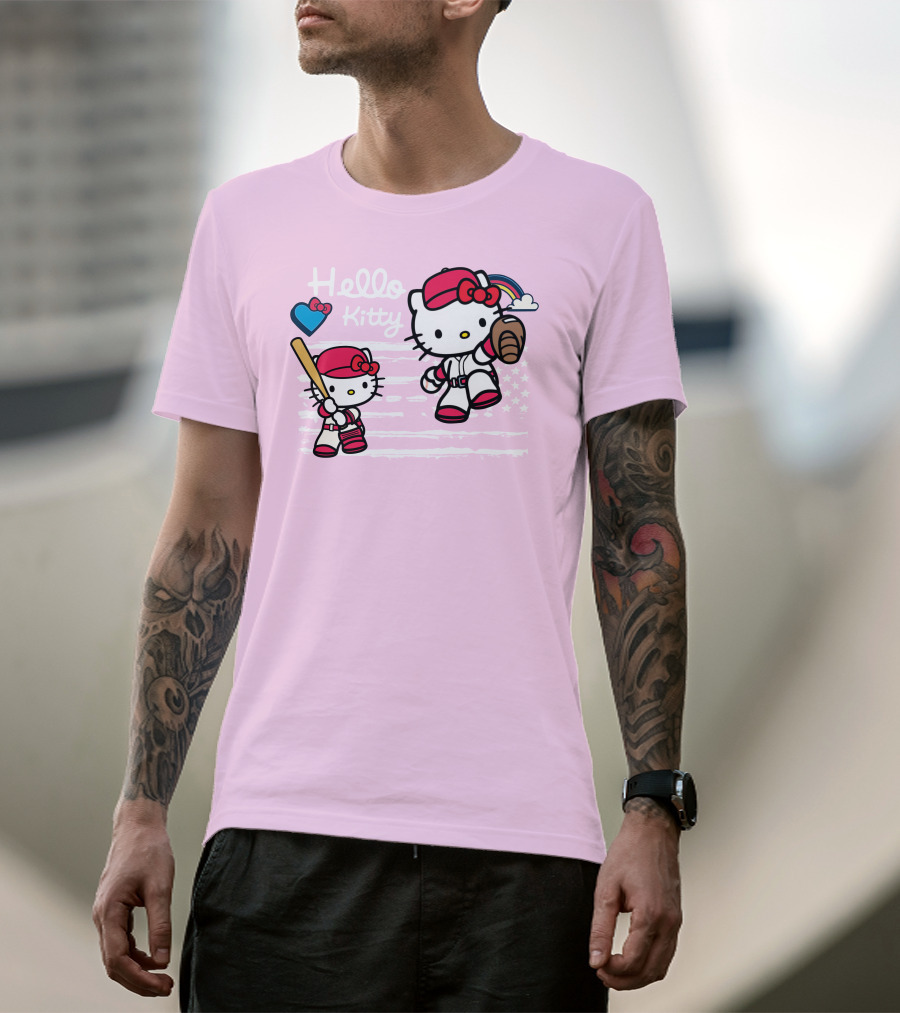 Hello Kitty Baseball American Flag Theme For Fans T-Shirt