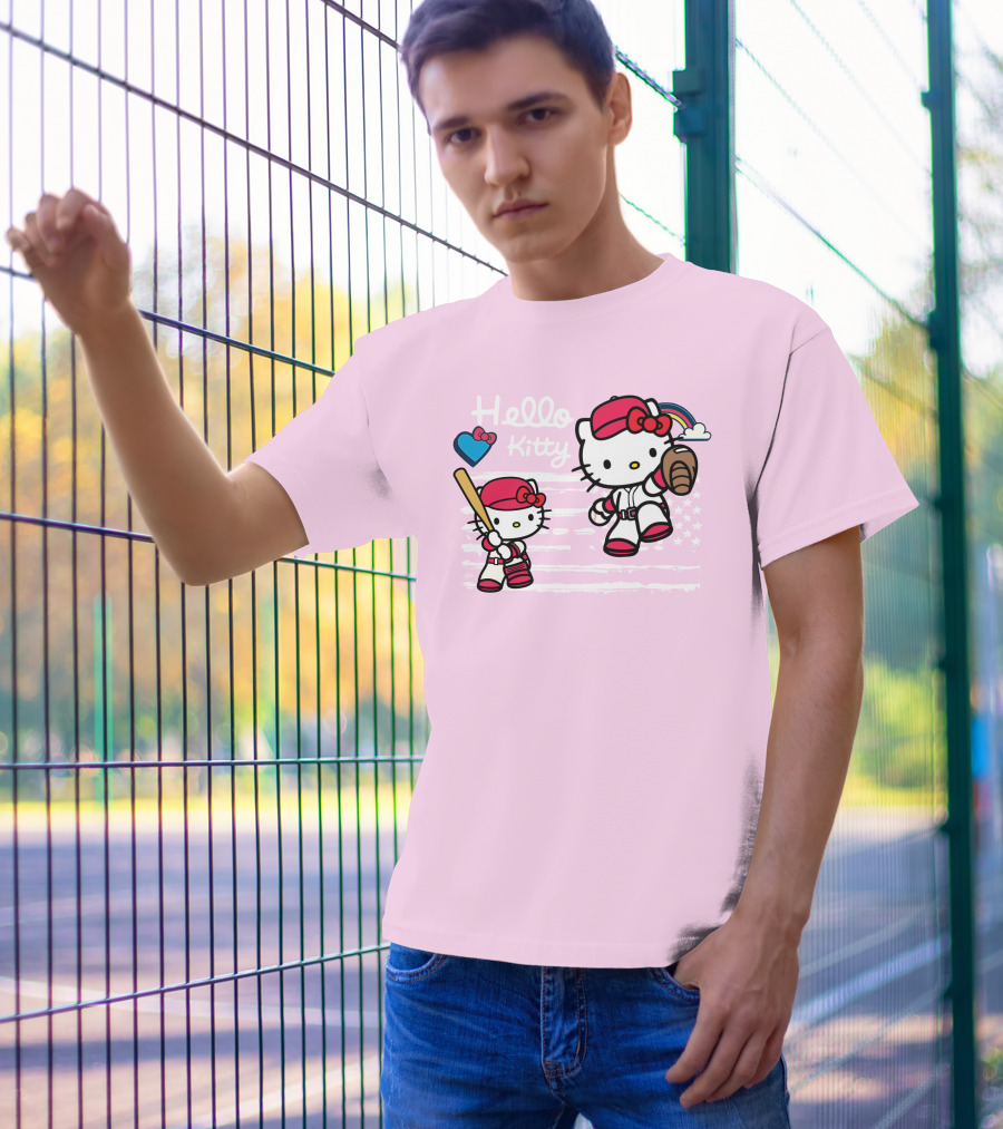 Hello Kitty Baseball American Flag Theme For Fans T-Shirt