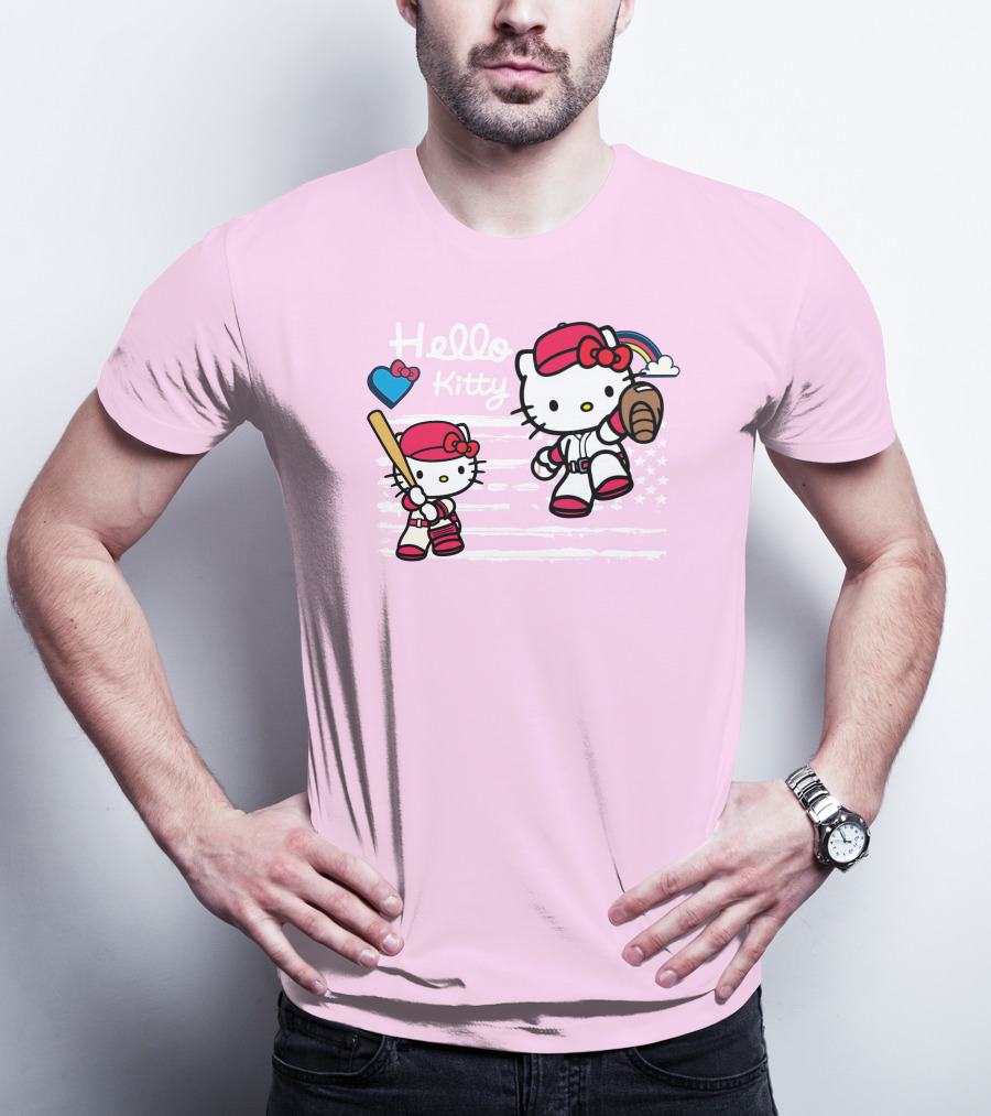Hello Kitty Baseball American Flag Theme For Fans T-Shirt