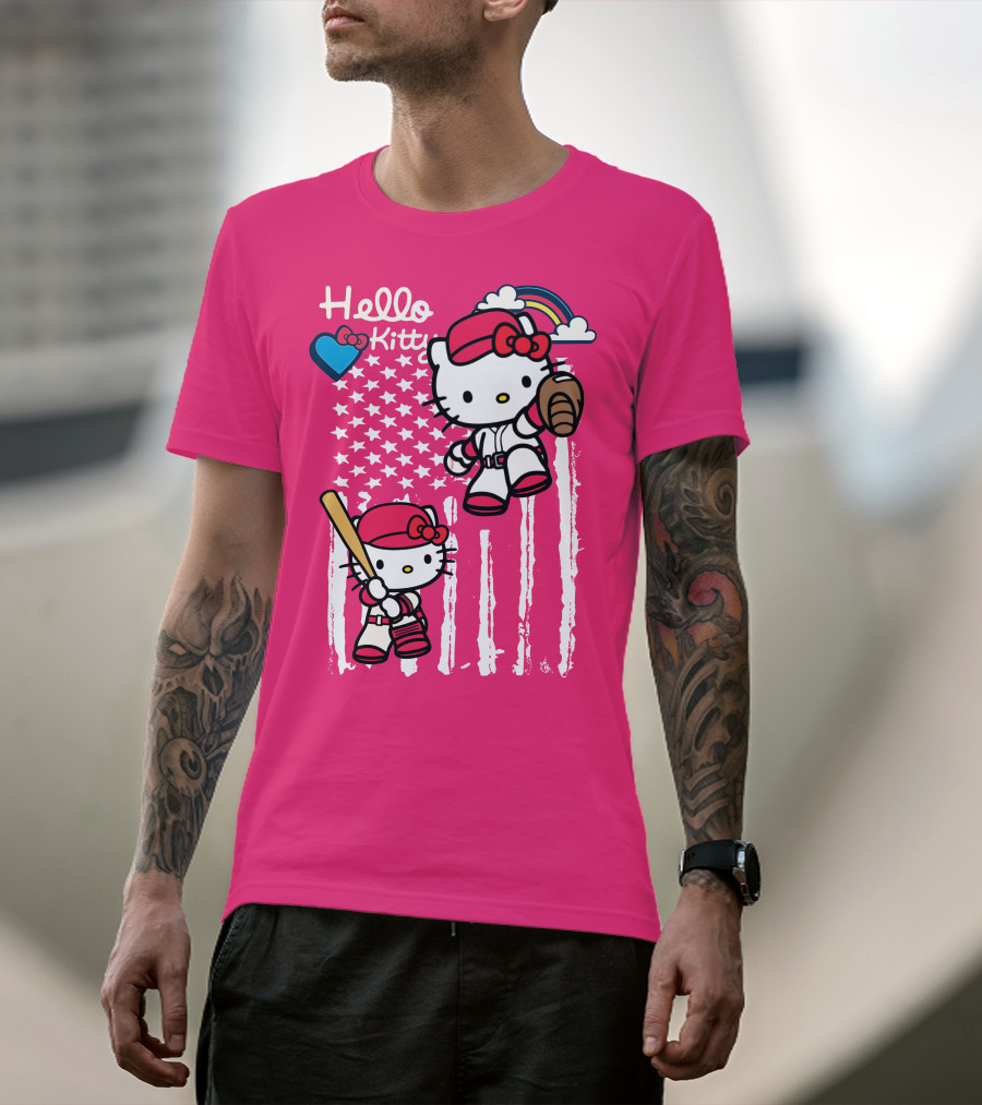 Hello Kitty Baseball American Stars Rainbow T-Shirt