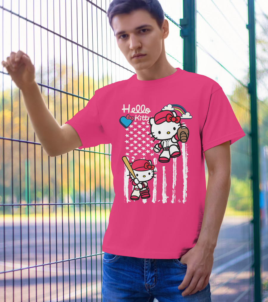 Hello Kitty Baseball American Stars Rainbow T-Shirt