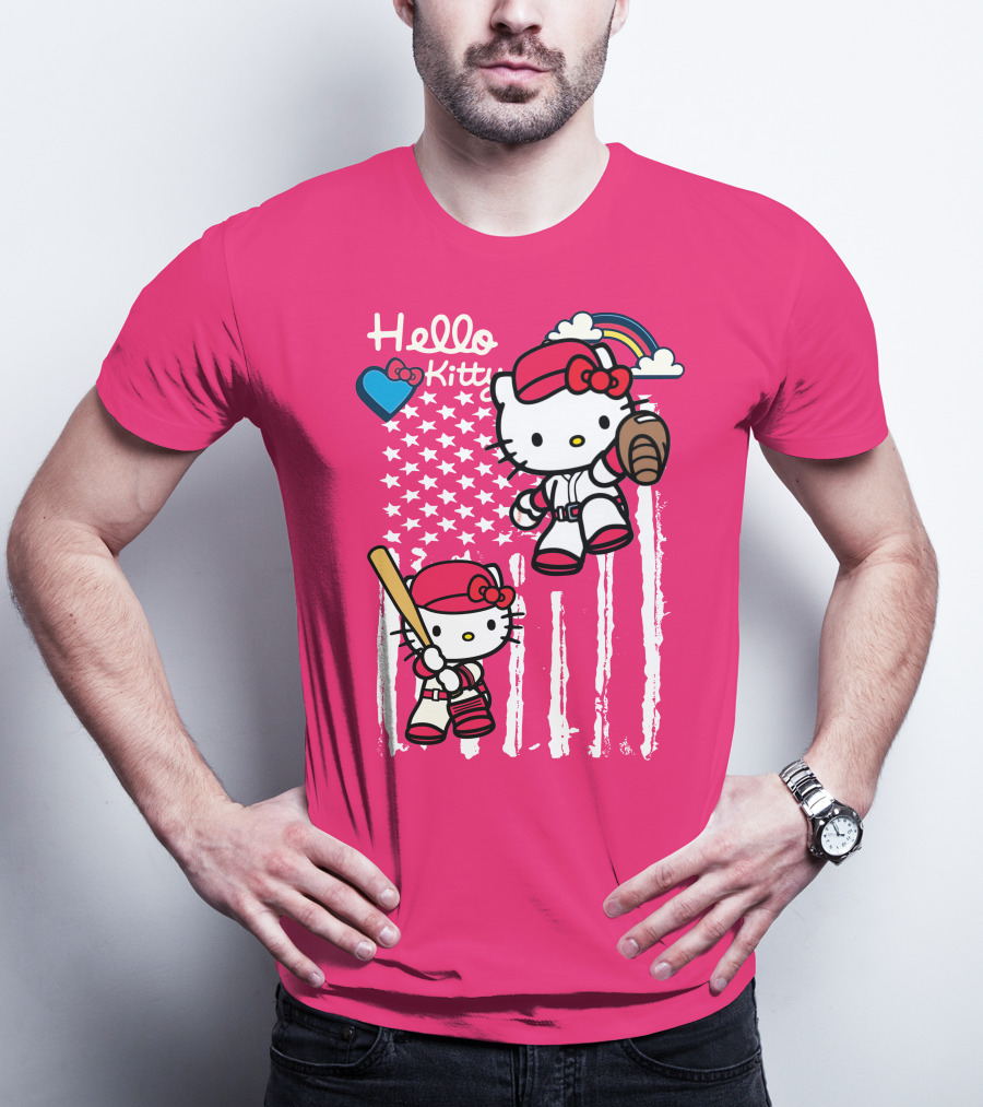 Hello Kitty Baseball American Stars Rainbow T-Shirt