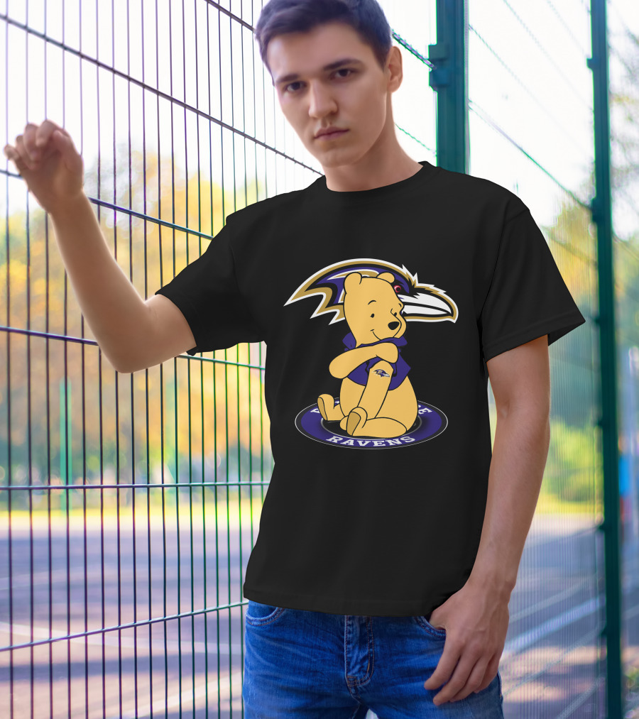 Winnie Pooh Baltimore Ravens Crossover T-Shirt