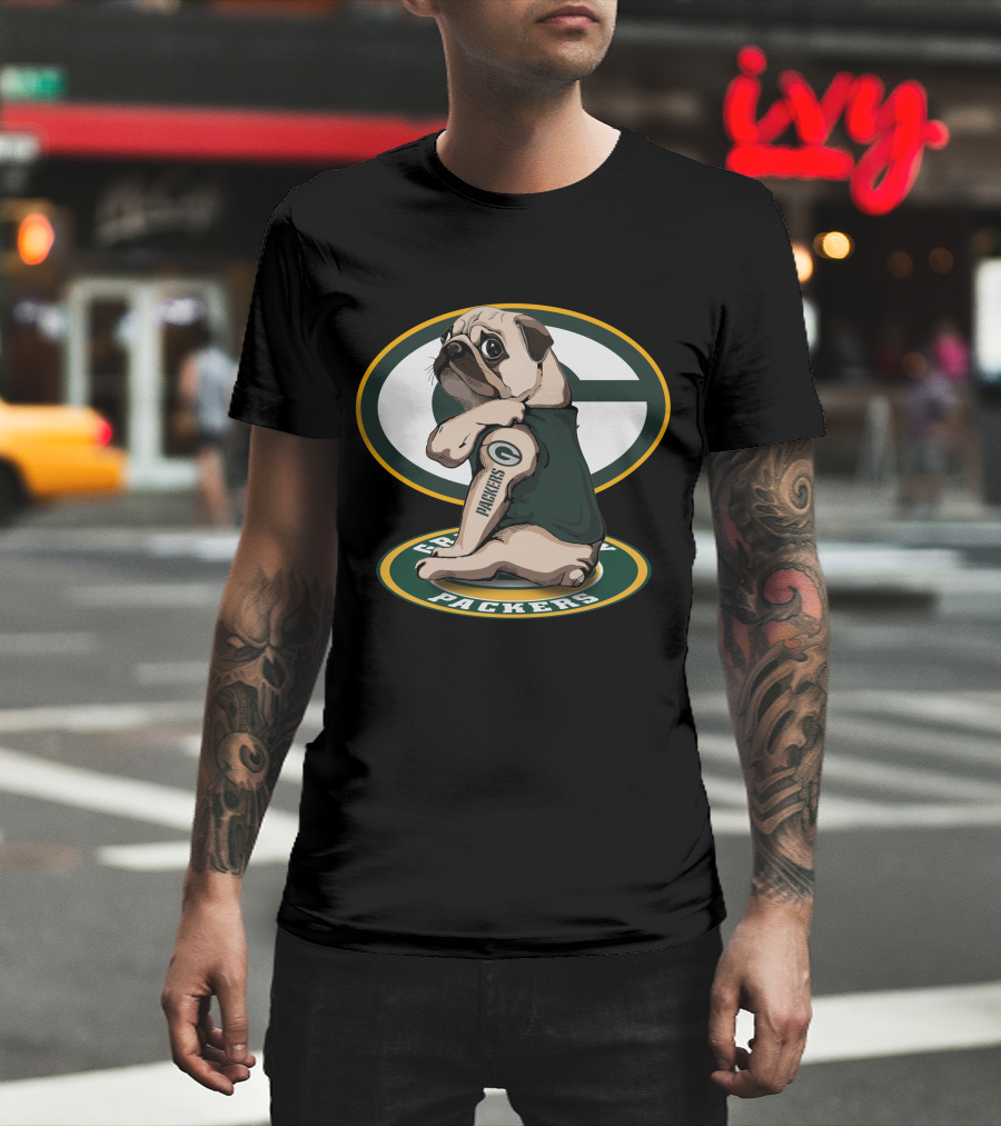 Green Bay Packers Pug With Tattoo T-Shirt
