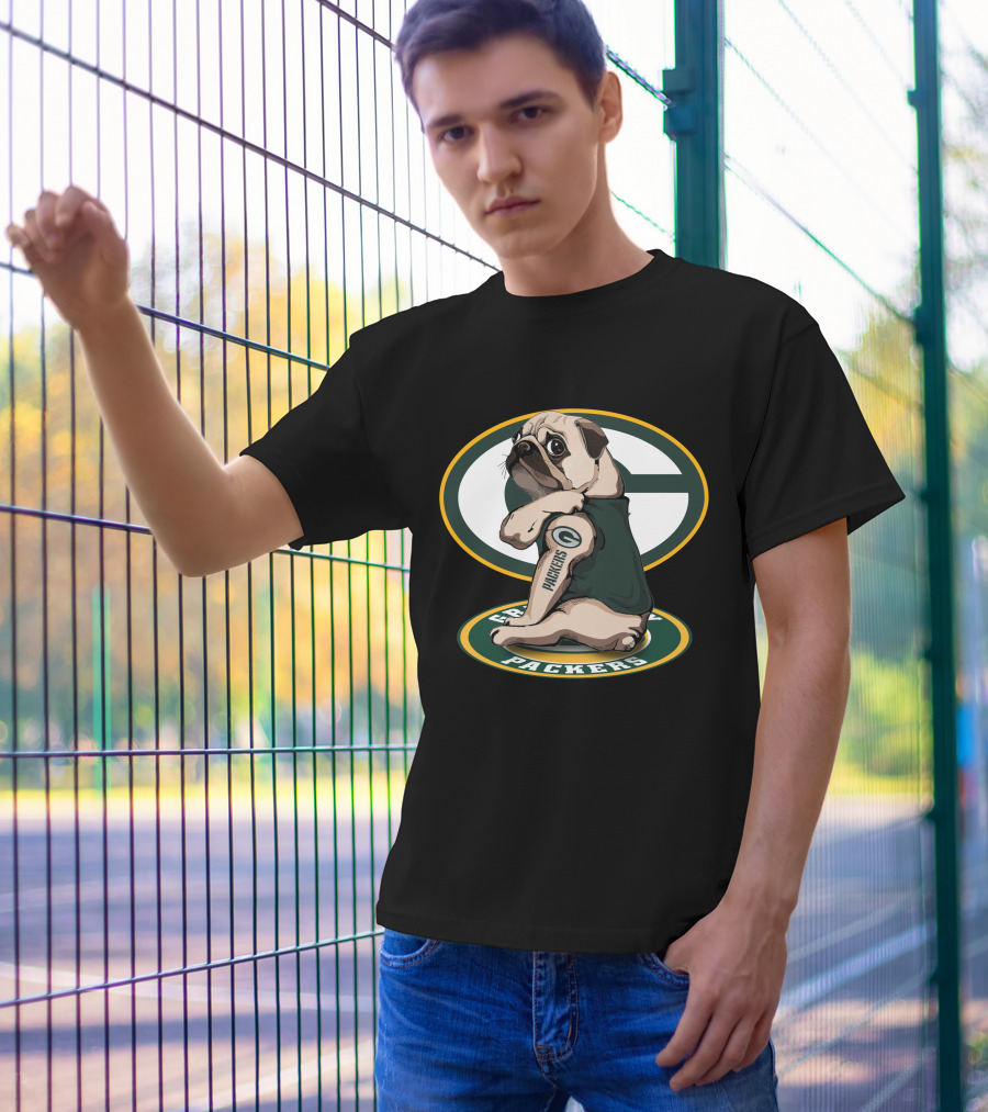 Green Bay Packers Pug With Tattoo T-Shirt