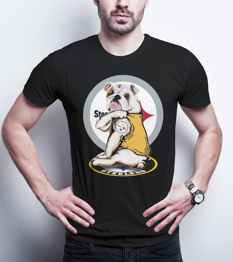 Steelers Bulldog Fan With Logo Tail Background T-Shirt
