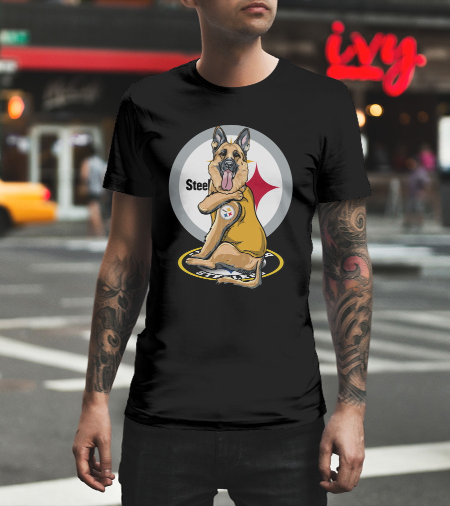 Steelers German Shepherd With NFL Logo And Team Colors T-Shirt