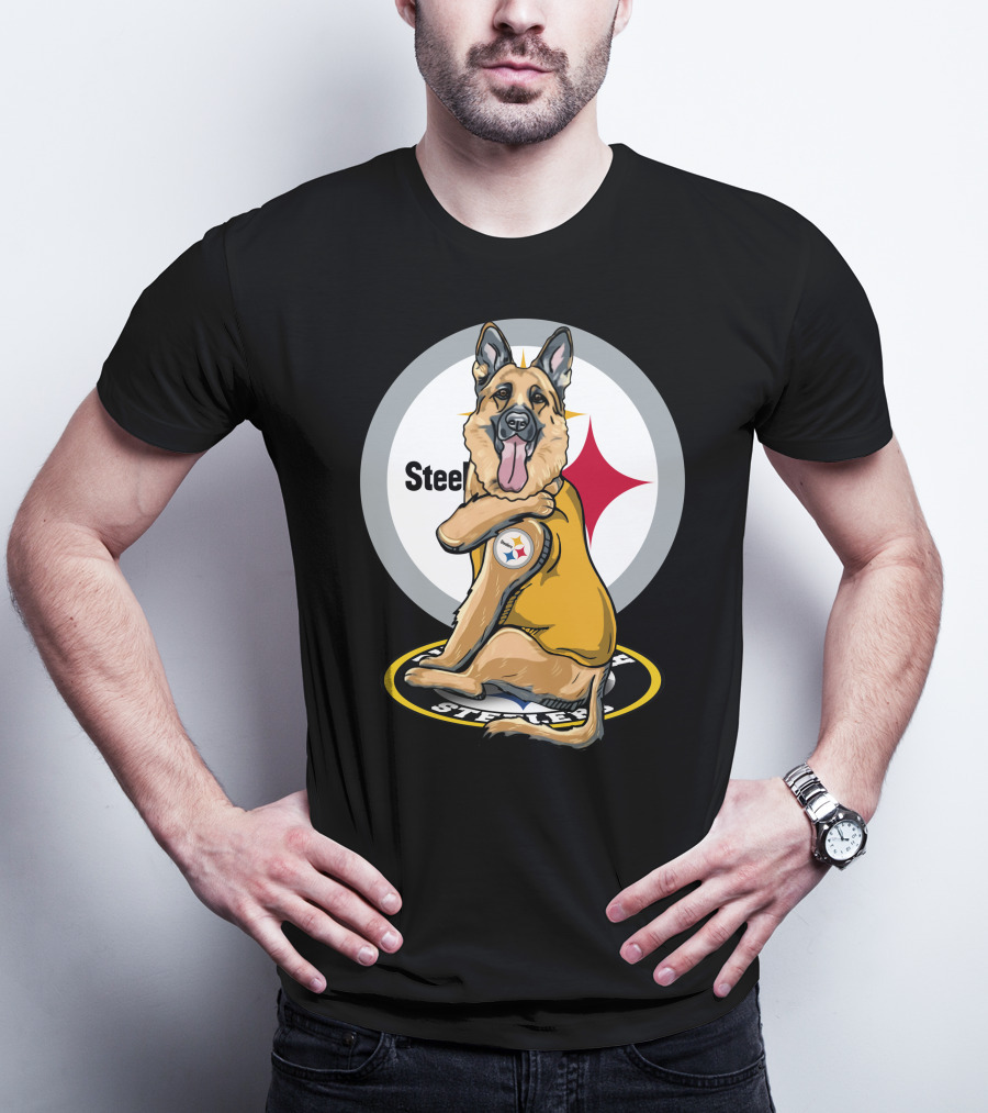 Steelers German Shepherd With NFL Logo And Team Colors T-Shirt