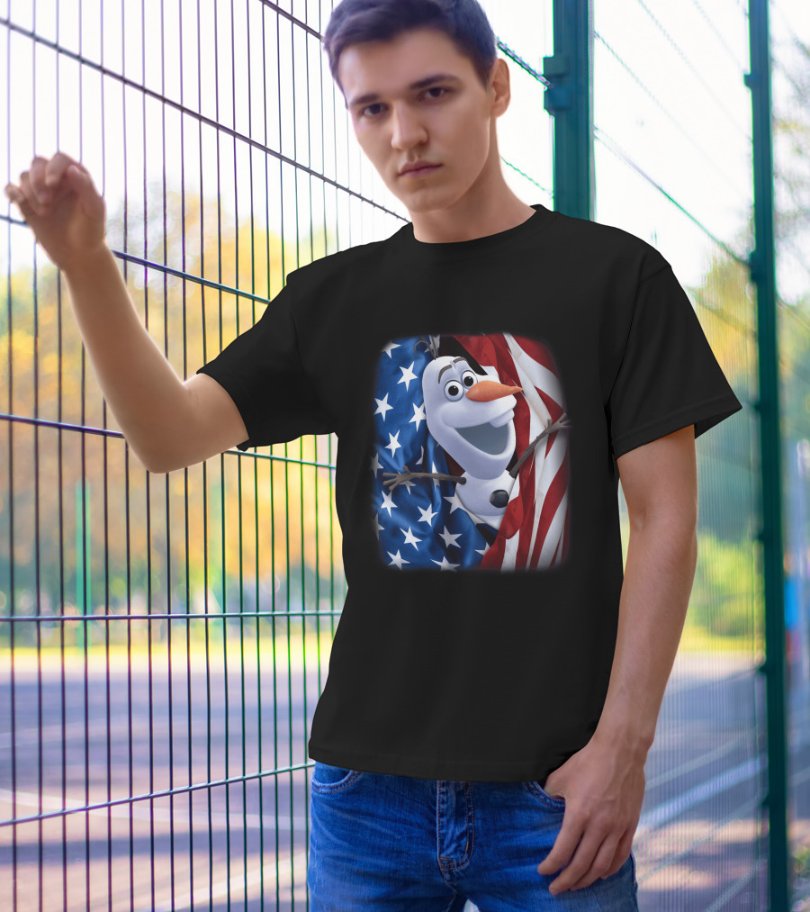 Olaf Wrapped In American Flag Fourth Of July T-Shirt