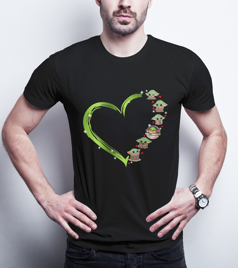 Baby Yoda Love Heart Shape Grogu Mandalorian Cute Green Jedi T-Shirt