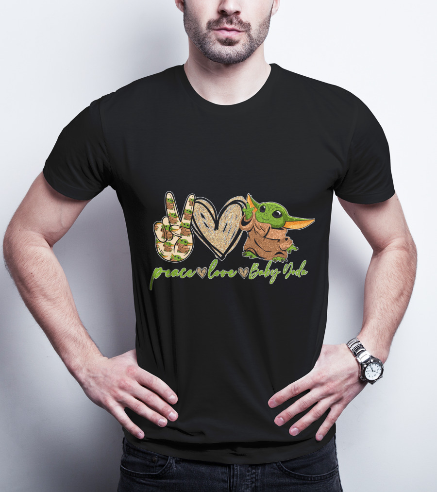 Peace Heart Hand Sign Green Creature Baby Yoda T-Shirt
