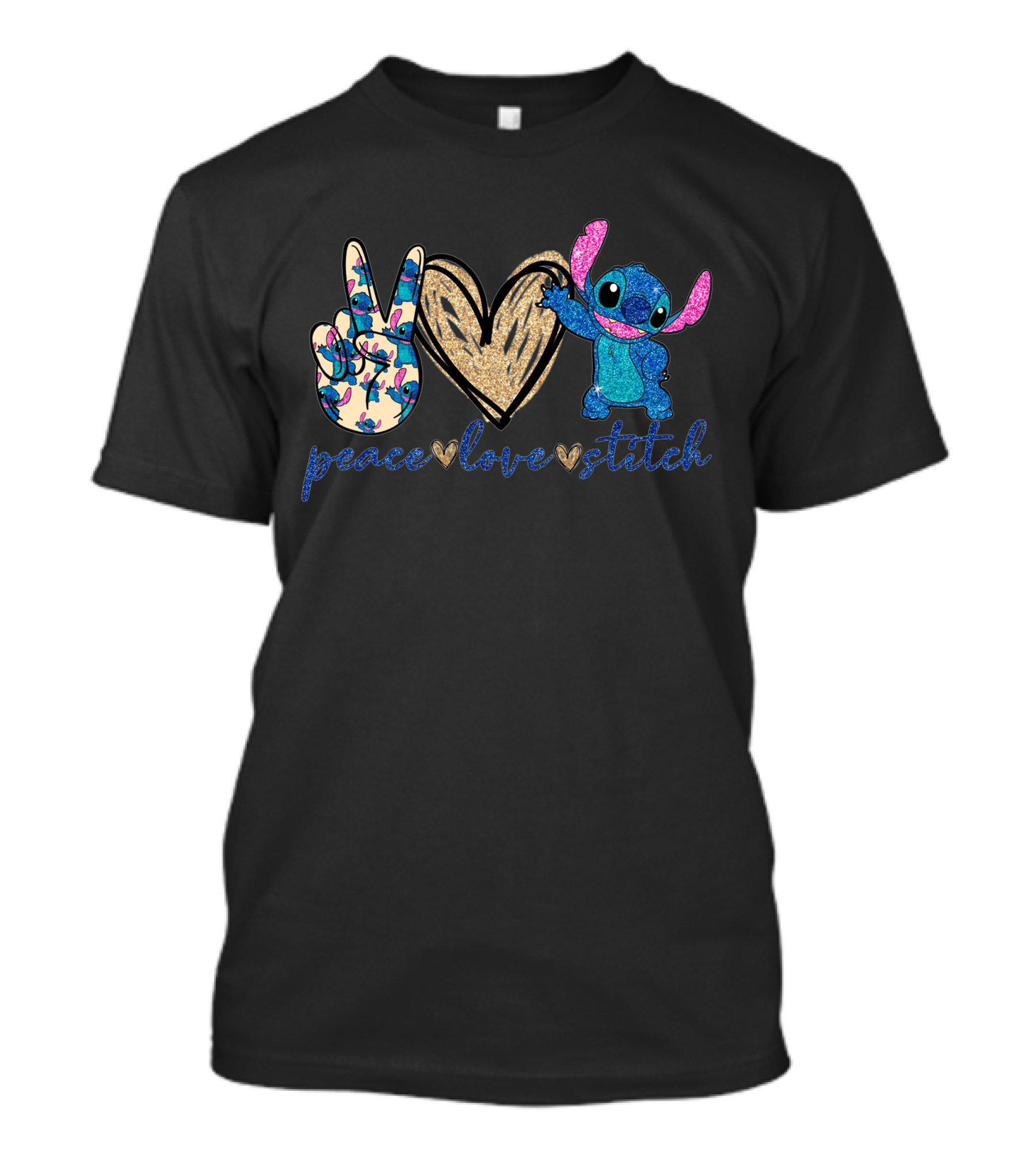 Peace Love Stitch Glittery Heart And Peace Sign T-Shirt