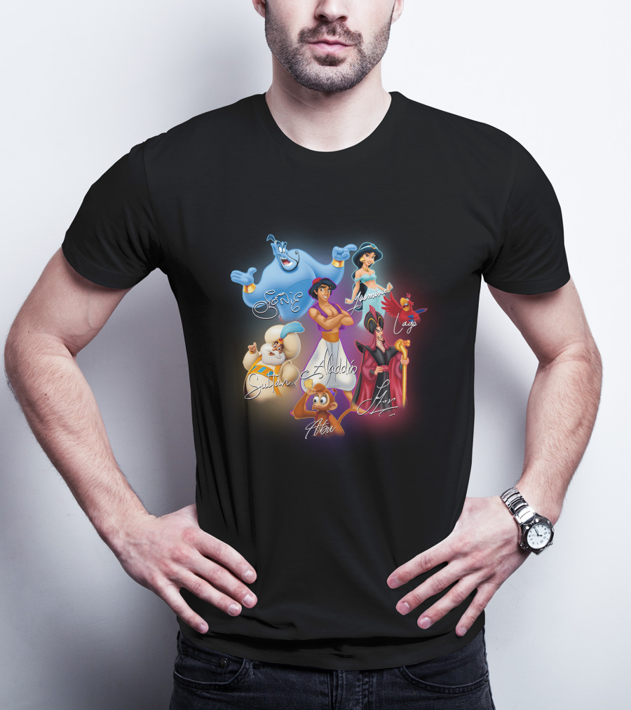 Aladdin Jasmine Genie Jafar Iago Sultan Abu Signatures T-Shirt
