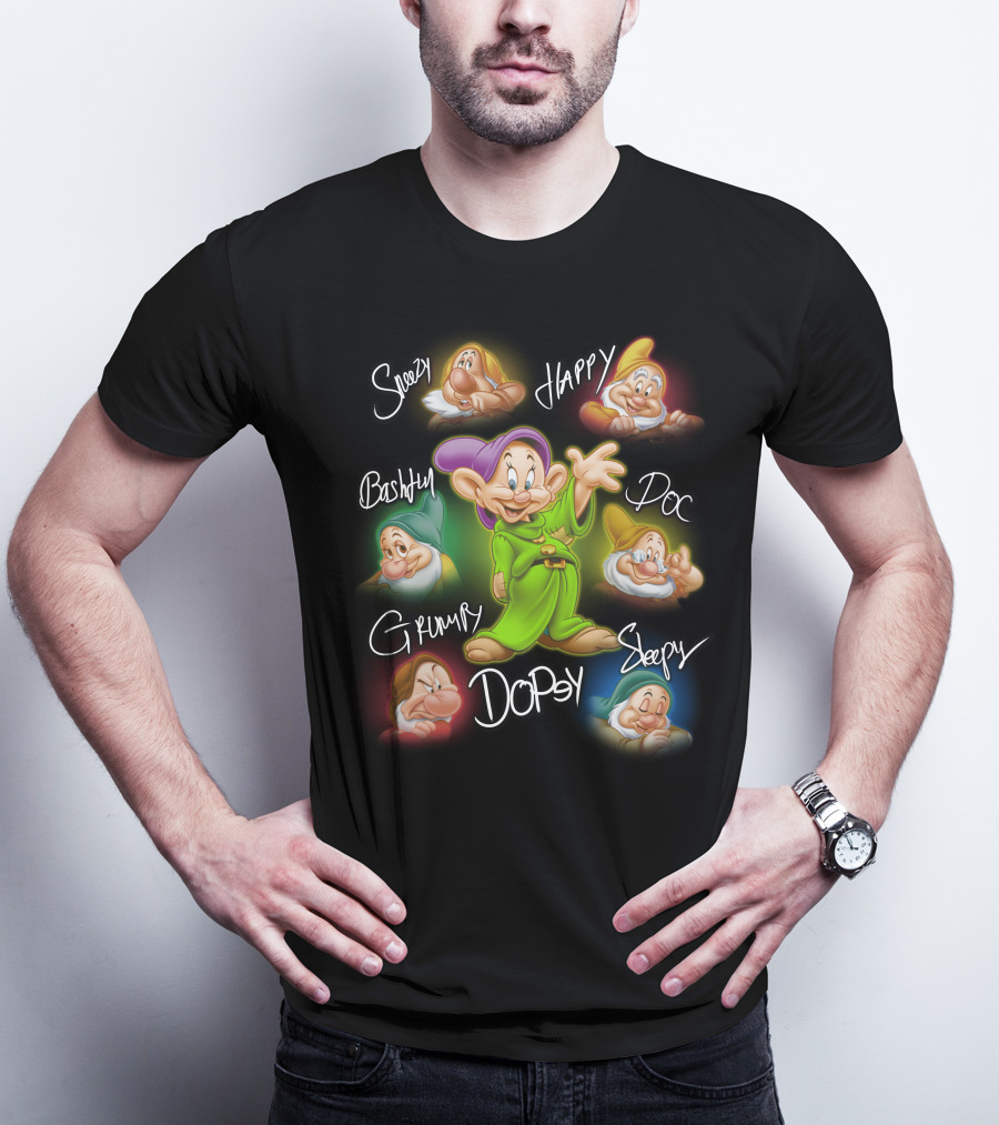 Seven Dwarfs Dopey Bashful Doc Grumpy Happy Sleepy Sneezy Signature T-Shirt