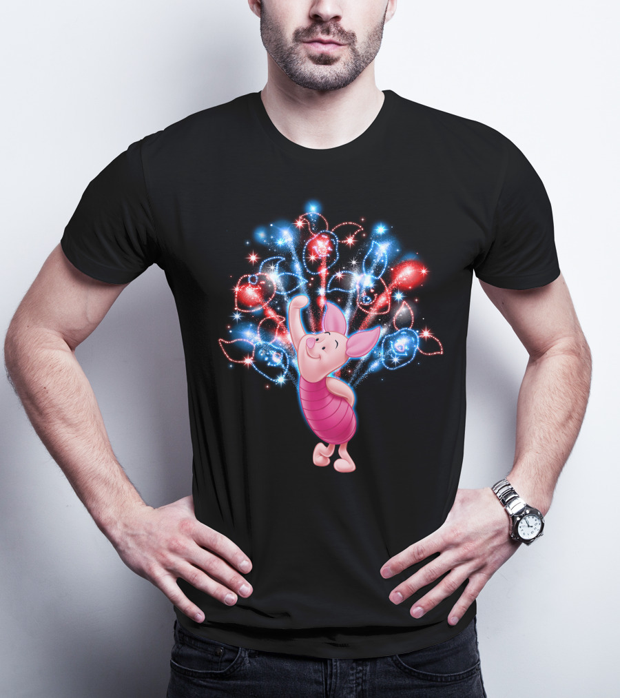 Piglet Celebrating With Colorful Fireworks Display T-Shirt