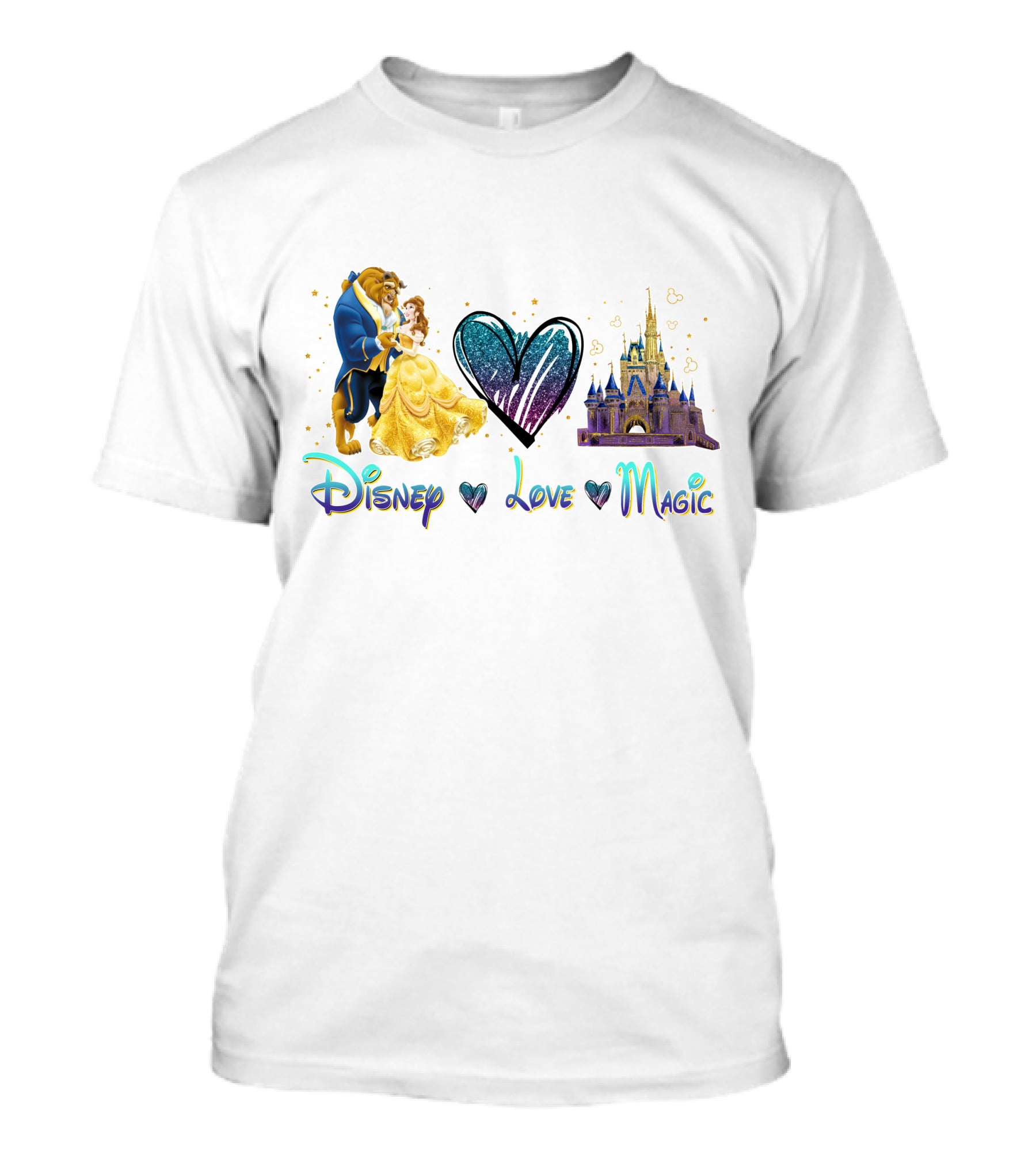 Disney Beauty And The Beast Love Magic Castle Heart T-Shirt