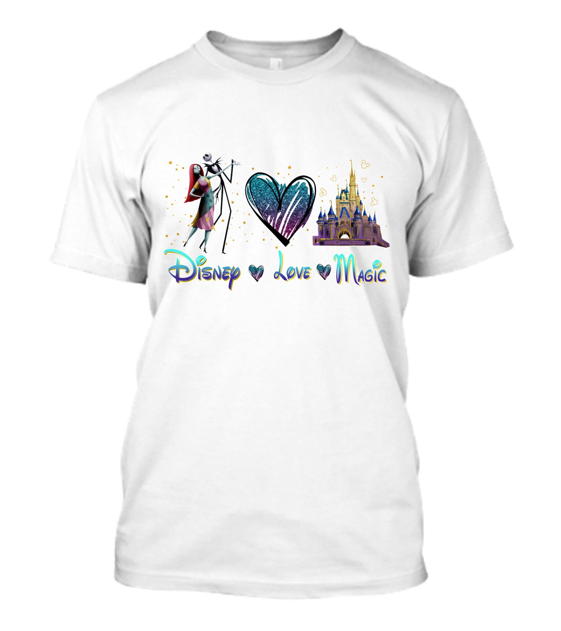 Disney Jack And Sally Love Magic Castle Hearts T-Shirt