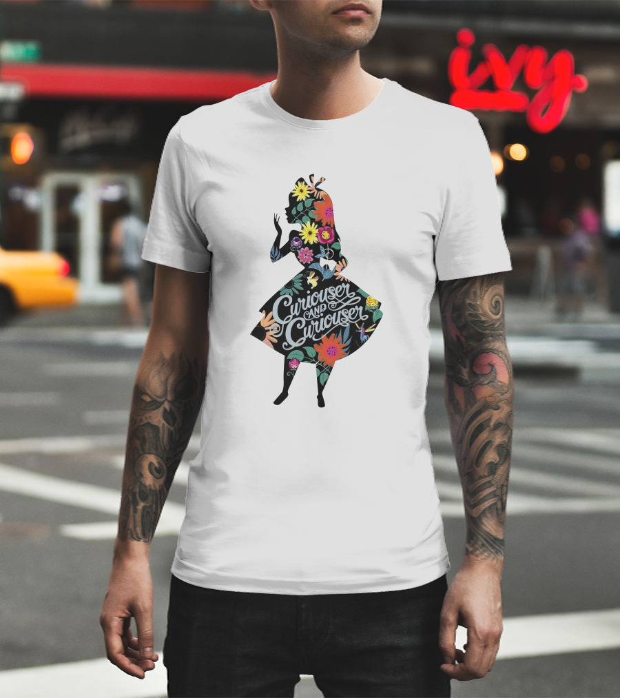 Curiouser And Curiouser Alice Silhouette With Colorful Floral T-Shirt