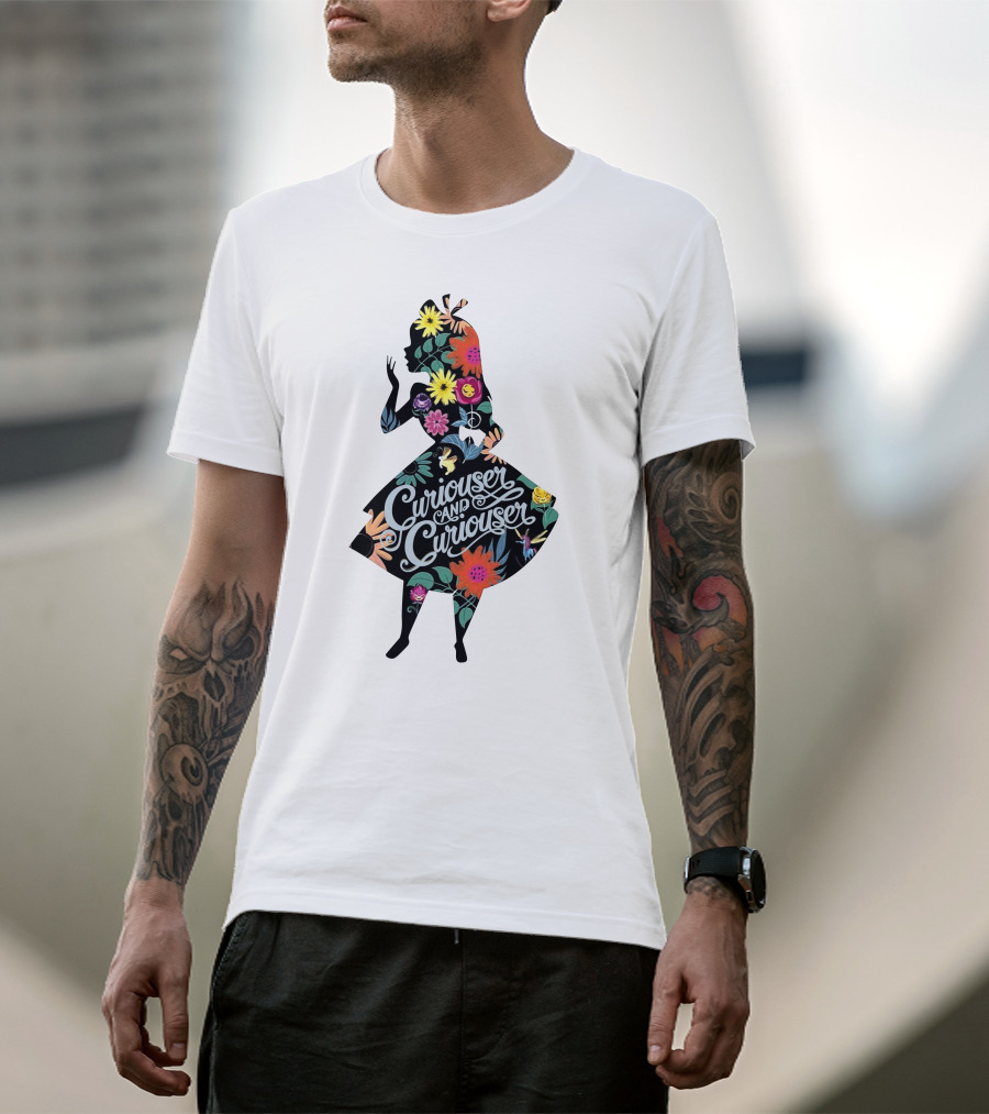Curiouser And Curiouser Alice Silhouette With Colorful Floral T-Shirt