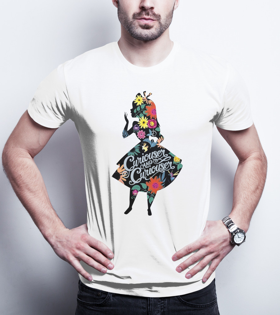 Curiouser And Curiouser Alice Silhouette With Colorful Floral T-Shirt