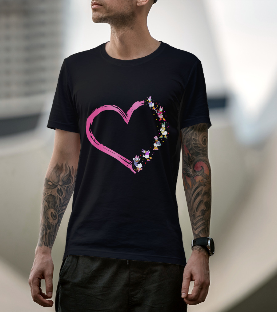 Daisy Heart Character Outline With Pastel Pink Brushstroke T-Shirt