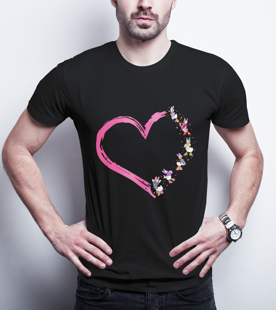 Daisy Heart Character Outline With Pastel Pink Brushstroke T-Shirt