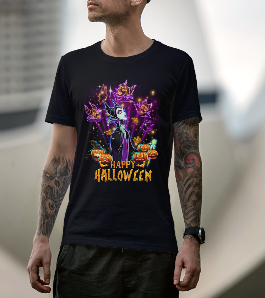 Happy Halloween Maleficent Pumpkin Fireworks T-Shirt