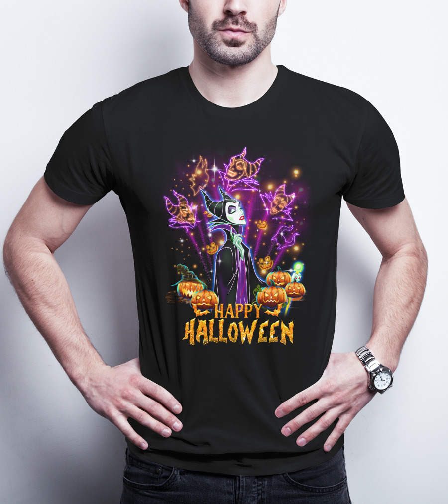 Happy Halloween Maleficent Pumpkin Fireworks T-Shirt