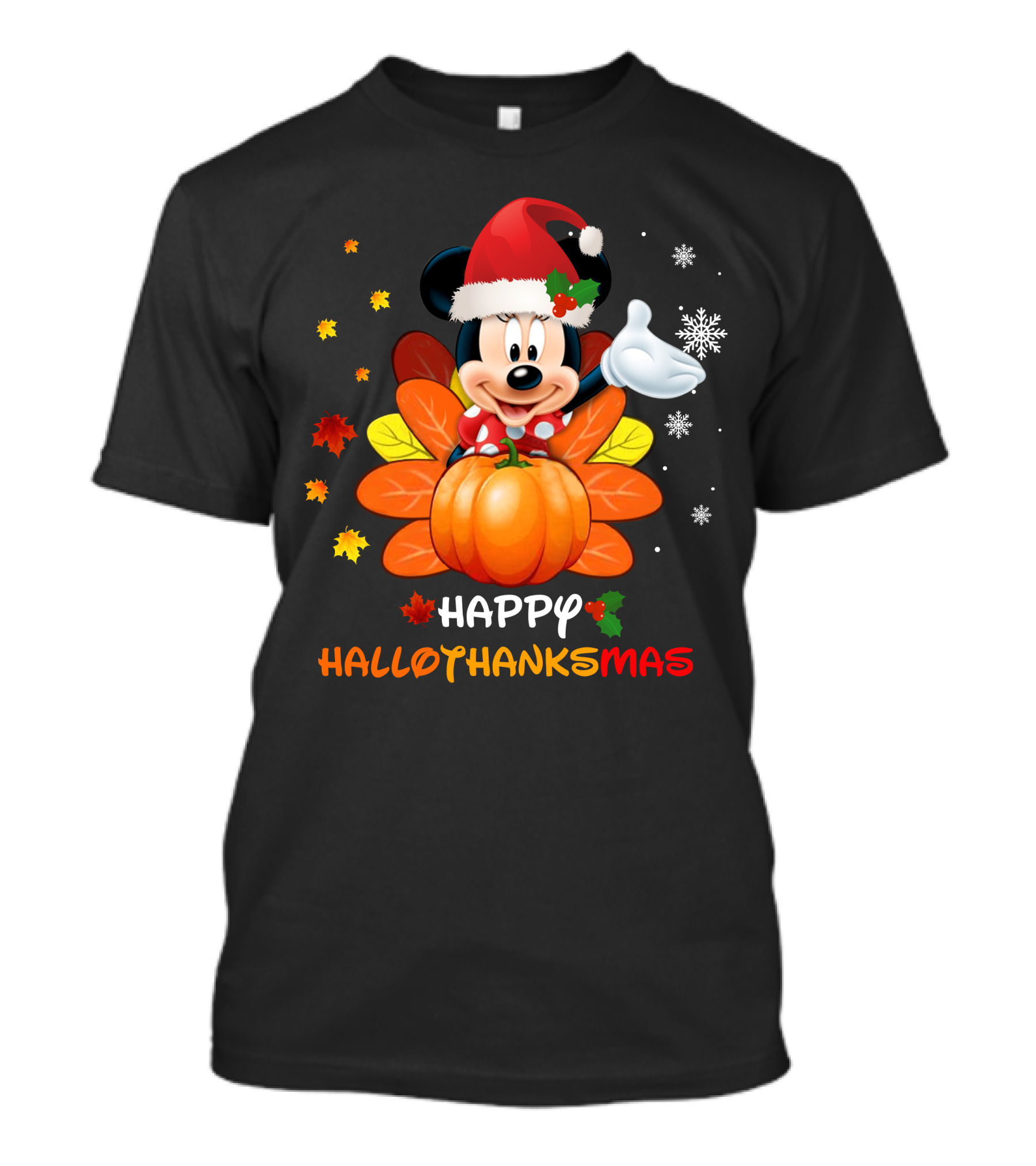 Happy Hallothankmas Minnie With Pumpkin And Santa Hat T-Shirt